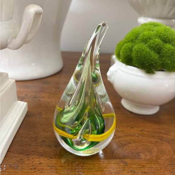 Accents | Jablonski Blown Glass Yellow And Green Swirl Teardrop ...